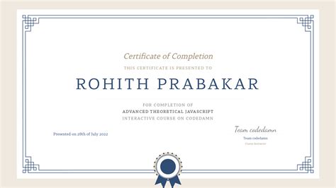 Rohith Prabakars Certification For Advanced Theoretical Javascript Codedamn