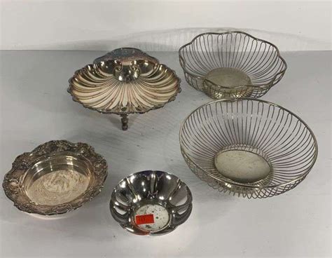 Two Wired Fruit Baskets And Three Silver Plate Small Bowls Hash Auctions