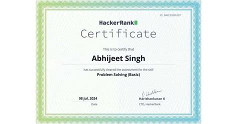 Passed Problem Solving Certificate At Hackerrank Abhijeet Singh