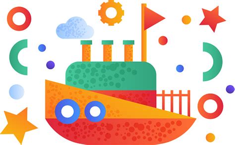 빈티지 증기선 바다 여행 흰색 배경에 복고풍 장난감 물 전송 벡터 일러스트 레이 션 공예에 대한 스톡 벡터 아트 및 기타 이미지 공예 관광 관광객 Istock