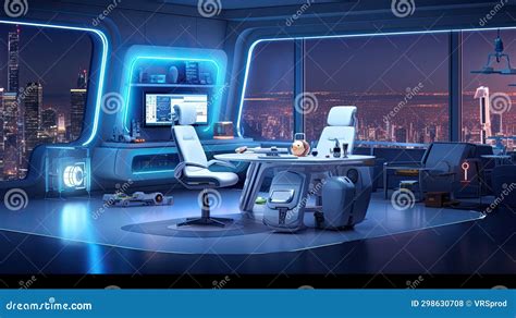 Smart City Workspace Futuristic Office With Hi Tech Furniture Modern Gadgets Stock