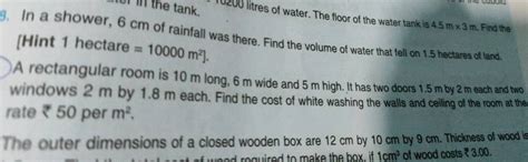 In A Shower Cm Of Rainfall Was There Find The Volume Of Water That