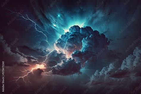 Thunderstorm Sky Background With Dark Clouds And Flashing Lightning