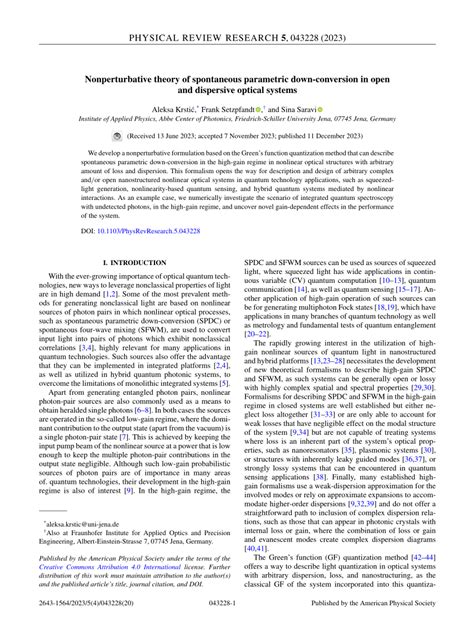 Pdf Nonperturbative Theory Of Spontaneous Parametric Down Conversion In Open And Dispersive