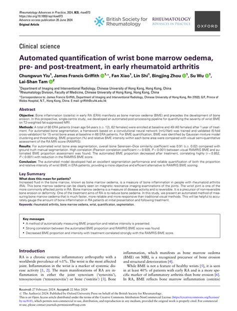 Pdf Automated Quantification Of Wrist Bone Marrow Edema Pre And Post Treatment In Early