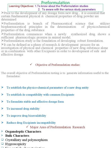 1to Know About The Preformulation Studies 2 To Aware With The Various