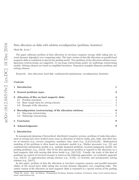 Pdf Data Allocation On Disks With Solution Reconfiguration Problems