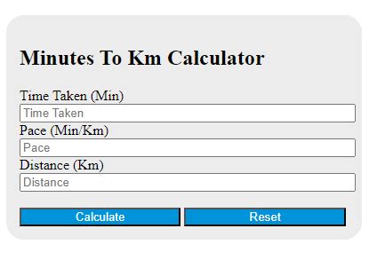 Minutes To Km Calculator Calculator Academy