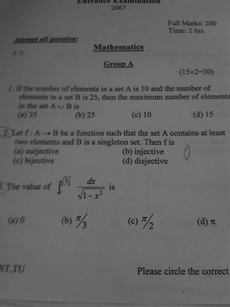 Bsc Csit Nepal Tribhuvan University Questions Of The Entrance Exam For Bsccsit Held By Tu