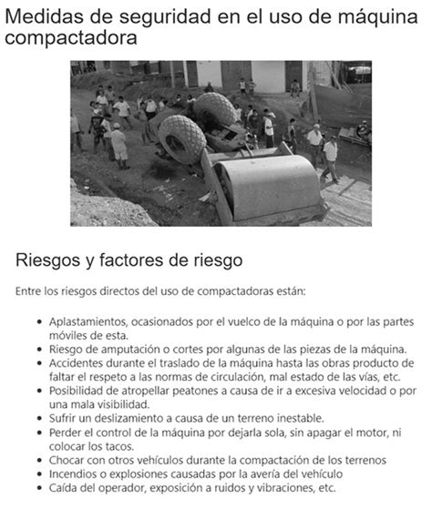 Soil Compactor Safety Infographic Spanish Bhhc Safety Center