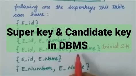 Super Key And Candidate Key In Dbms Youtube
