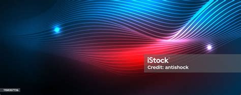 파란색 네온 색상 밝은 배경에 부드러운 웨이브 라인 어둡고 빛나는 움직임 마법의 공간 빛에 빛나는 추상파 벡터에 대한 스톡 벡터 아트 및 기타 이미지 Istock