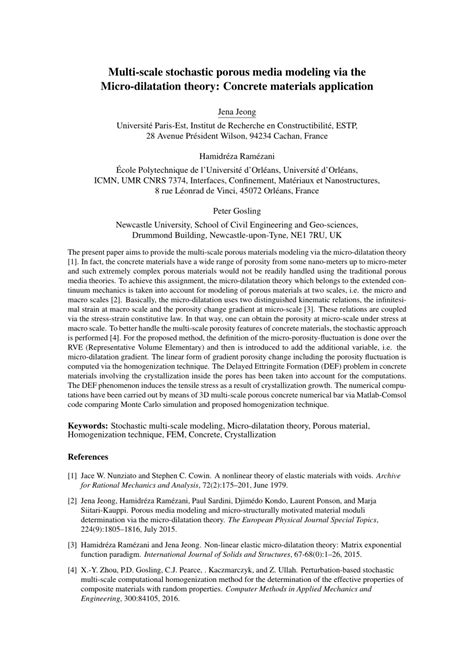 Pdf Multi Scale Stochastic Porous Media Modeling Via The Micro Dilatation Theory Concrete