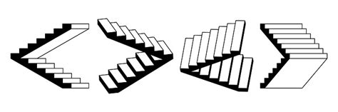 불가능한 선형 계단 세트 초현실적 인 3d 계단 흑인과 백인 계단 계단 모음입니다 포스터 배너 전단지 브로셔 전단지에 대한 그래픽 디자인 환상 요소 팩 개념 벡터 번들 0
