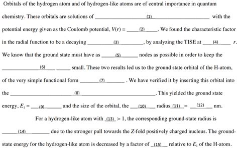 Solved Orbitals Of The Hydrogen Atom And Of Hydrogen Like Chegg Com