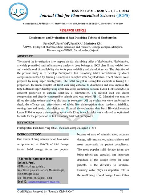 Development And Evaluation Of Fast Dissolving Tablets Of Flurbiprofen