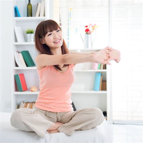 Asian Girl Stretching In The Morning Stock Image Image Of Bedroom Asian 55707709