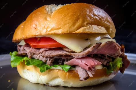 Premium Ai Image Macro Shot Of A Classic Roast Beef Sandwich With