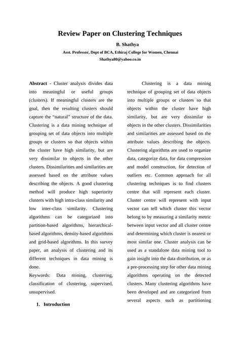 Pdf Review Paper On Clustering Techniques