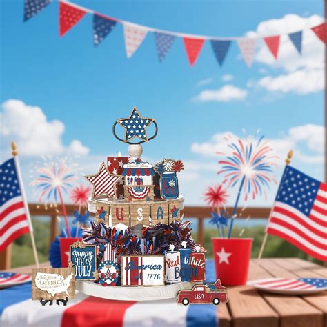 15pc 4th Of July Patriotic Tiered Tray Decor Set Memorial Day
