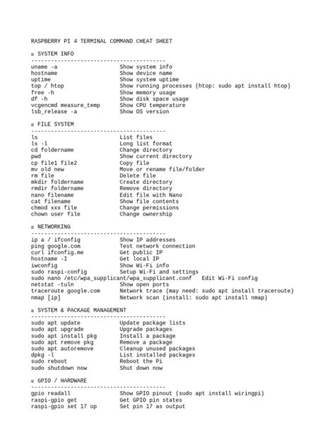 Raspberry Pi Terminal Cheat Sheet Pdf Computer File Raspberry Pi