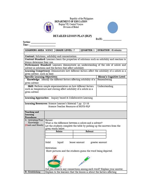 Matatag Dlp Demo Pdf Solubility Learning