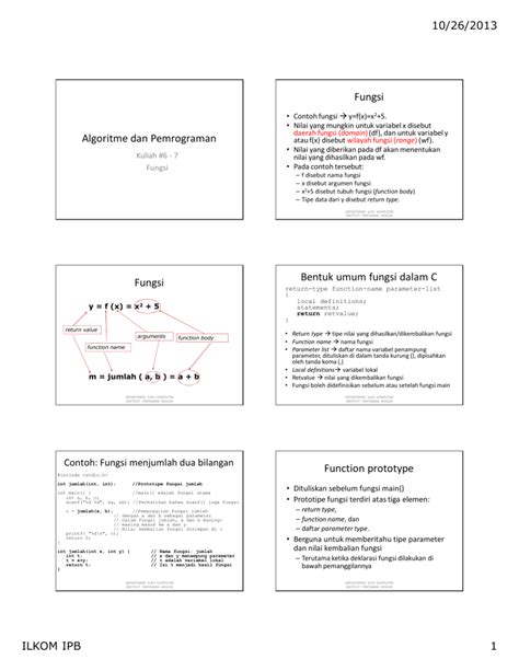 Algoritme Dan Pemrograman Fungsi Fungsi Bentuk Umum Fungsi