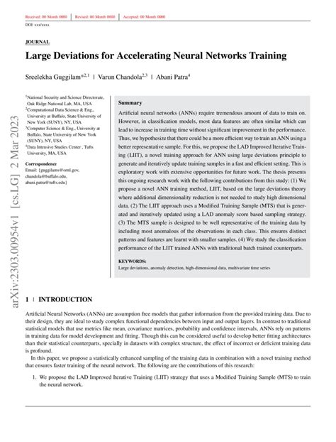 Large Deviations For Accelerating Neural Networks Training Deepai