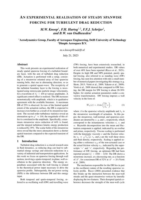 Pdf An Experimental Realisation Of Steady Spanwise Forcing For