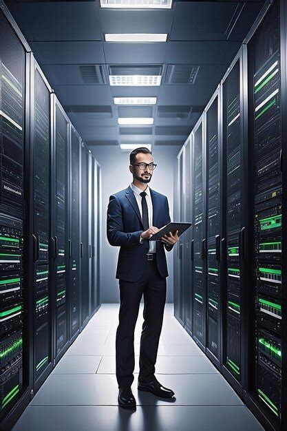Premium Photo Engineer Working Server Room Internet Network Connection With Data Center