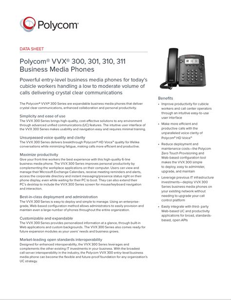 Polycom Vvx 301 Entry Level Phone