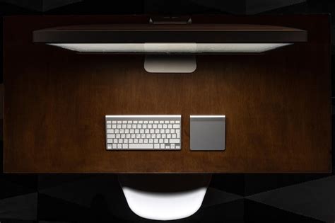 Top View Computer On A Wooden Table At Night Work Desk Free Photo