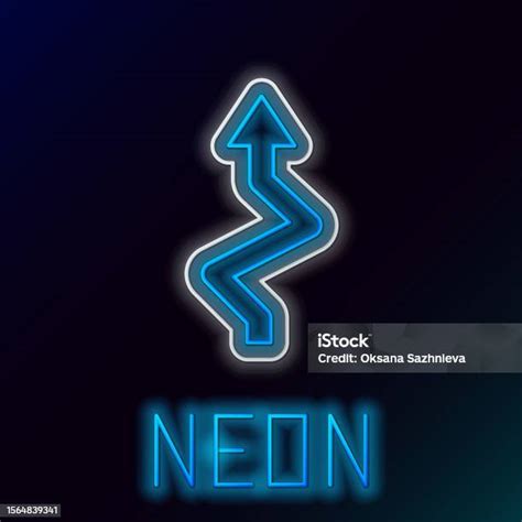 검은 색 배경에 격리 된 빛나는 네온 라인 화살표 아이콘 방향 화살표 머리 기호입니다 탐색 포인터 기호입니다 다채로운 개요 개념