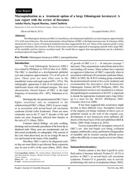 Marsupialization As A Treatment Option Of A Large Odontogenic