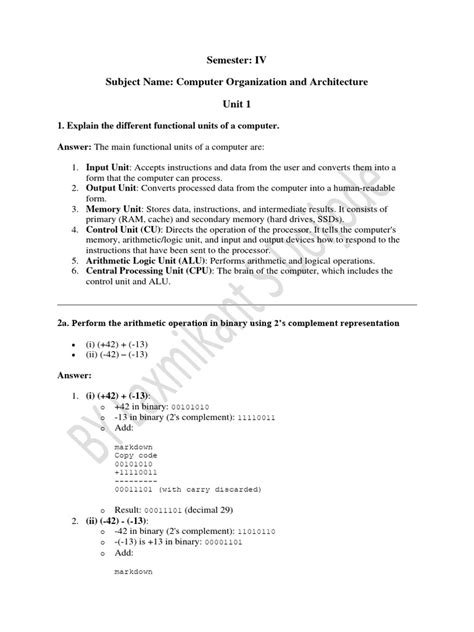 Question Bank Unit 1 Computer Organization And Architecture Pdf