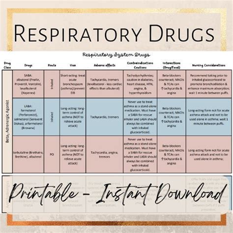 Respiratory System Drugs Cheat Sheet Etsy