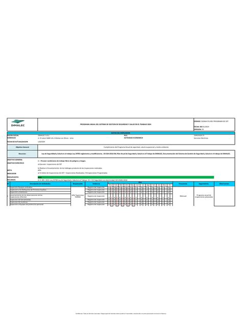 Programa Sst 2024 De Dimalec S A C Pdf Las Condiciones De Trabajo