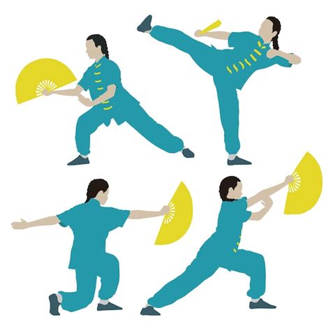 Premium Vector Young Girl In A Pose Of Tai Chi Chuan With Fan
