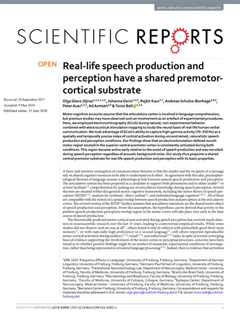 Pdf Real Life Speech Production And Perception Have A Shared Premotor Cortical Substrate