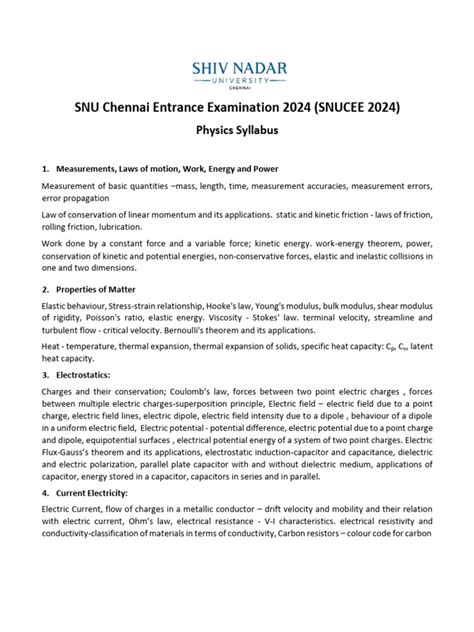 Physics Syllabus Snucee 2024 2 Pdf Magnetic Field Electromagnetic Induction