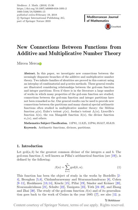 New Connections Between Functions From Additive And Multiplicative Number Theory Request PDF