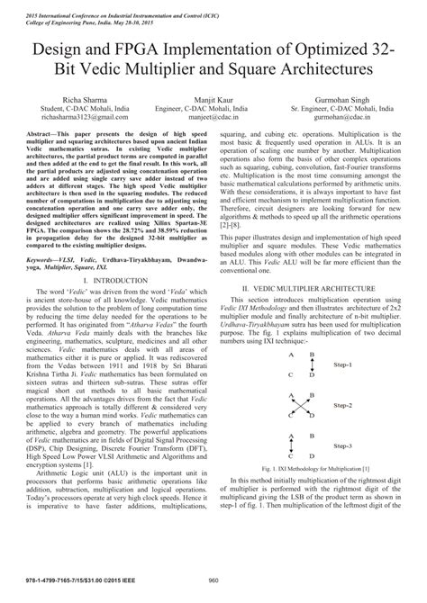Pdf Design And Fpga Implementation Of Optimized 32 Bit Vedic