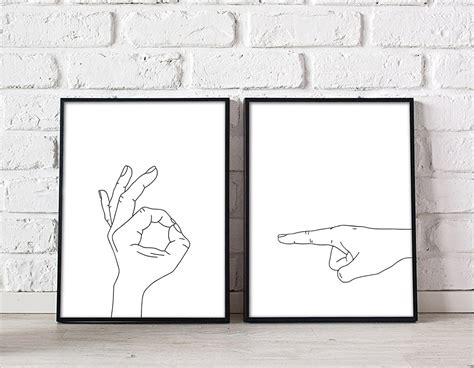 Funny Sex Hand Gestures Sexy Wall Art Above Bed Art Set Of 2 Etsy Hong Kong