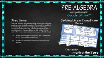Solving Equations Review GOOGLE Slides By Math At The Core TpT