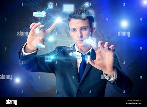 Man In Cloup Computing Concept Stock Photo Alamy