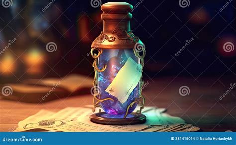 Antique Bottle With A Letter Glows In The Dark Perfume Bottle Magic Elixir Stock Illustration