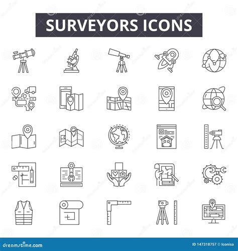 Surveyors Line Icons Signs Vector Set Linear Concept Outline Illustration Stock Vector