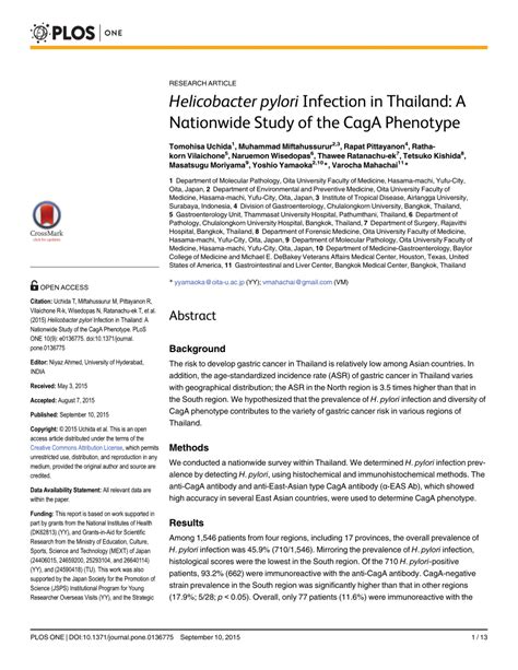 Pdf Helicobacter Pylori Infection In Thailand A Nationwide Study Of