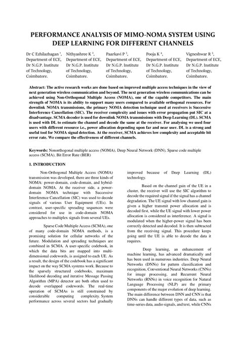 Pdf Performance Analysis Of Mimo Noma System Using Deep Learning For