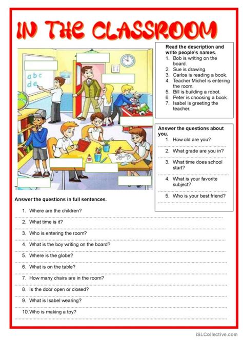 Picture Description In The Classro English Esl Worksheets Pdf And Doc